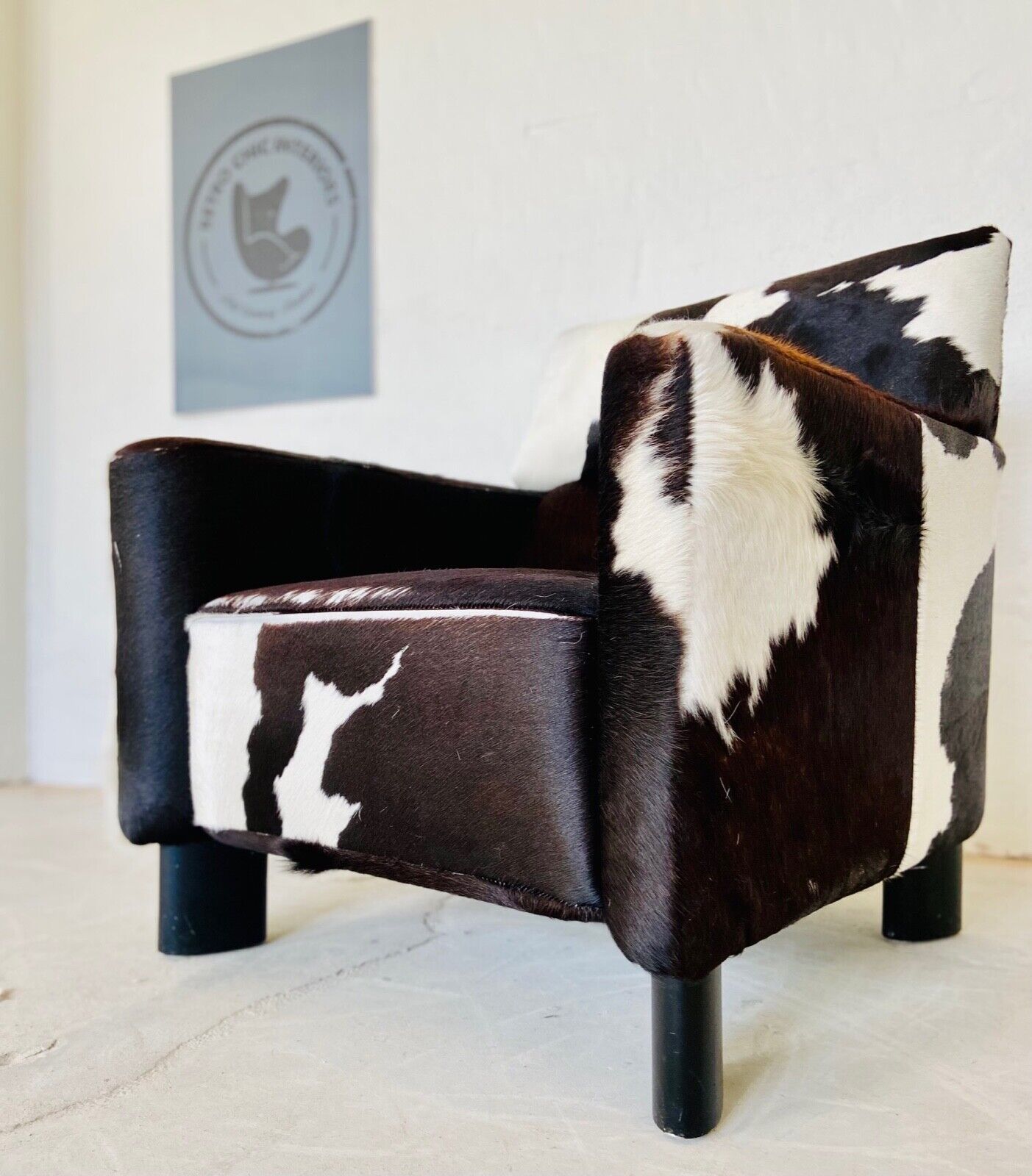 Vintage Danish Leather Cow Hide Lounge Chair - Retro Chic Interiors